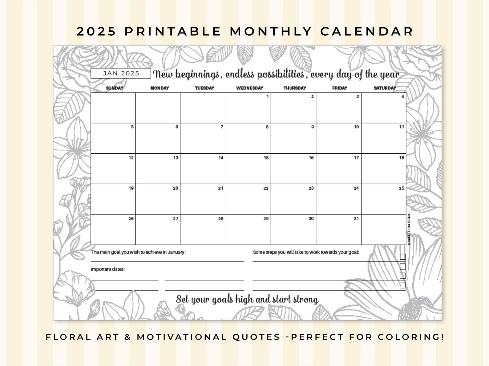 2025 Calendar - Adult Coloring - Motivational Positive Quotes ...