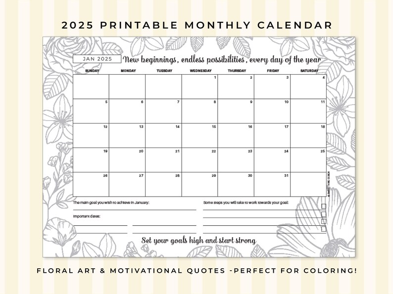 2025 Calendar - Adult Coloring - Motivational Positive Quotes ...
