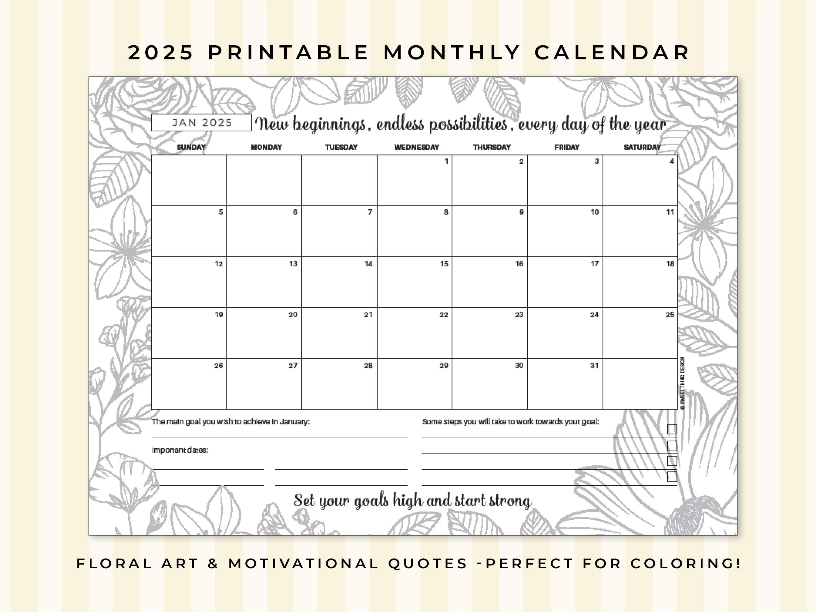 2025 Calendar - Adult Coloring - Motivational Positive Quotes ...