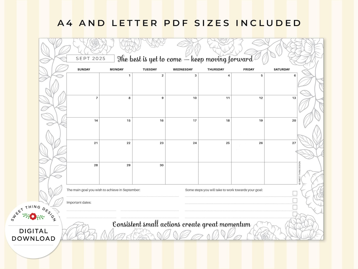 2025 Calendar - Adult Coloring - Motivational Positive Quotes ...