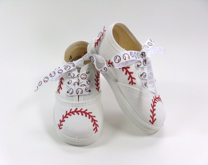 Baseball Sneakers, Sports Theme Shoes, Hand Painted for Infant or Baby ...