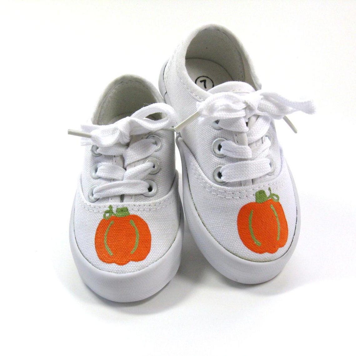 Boy's Pumpkin Shoes, Thanksgiving Sneakers Hand Painted for Baby or ...