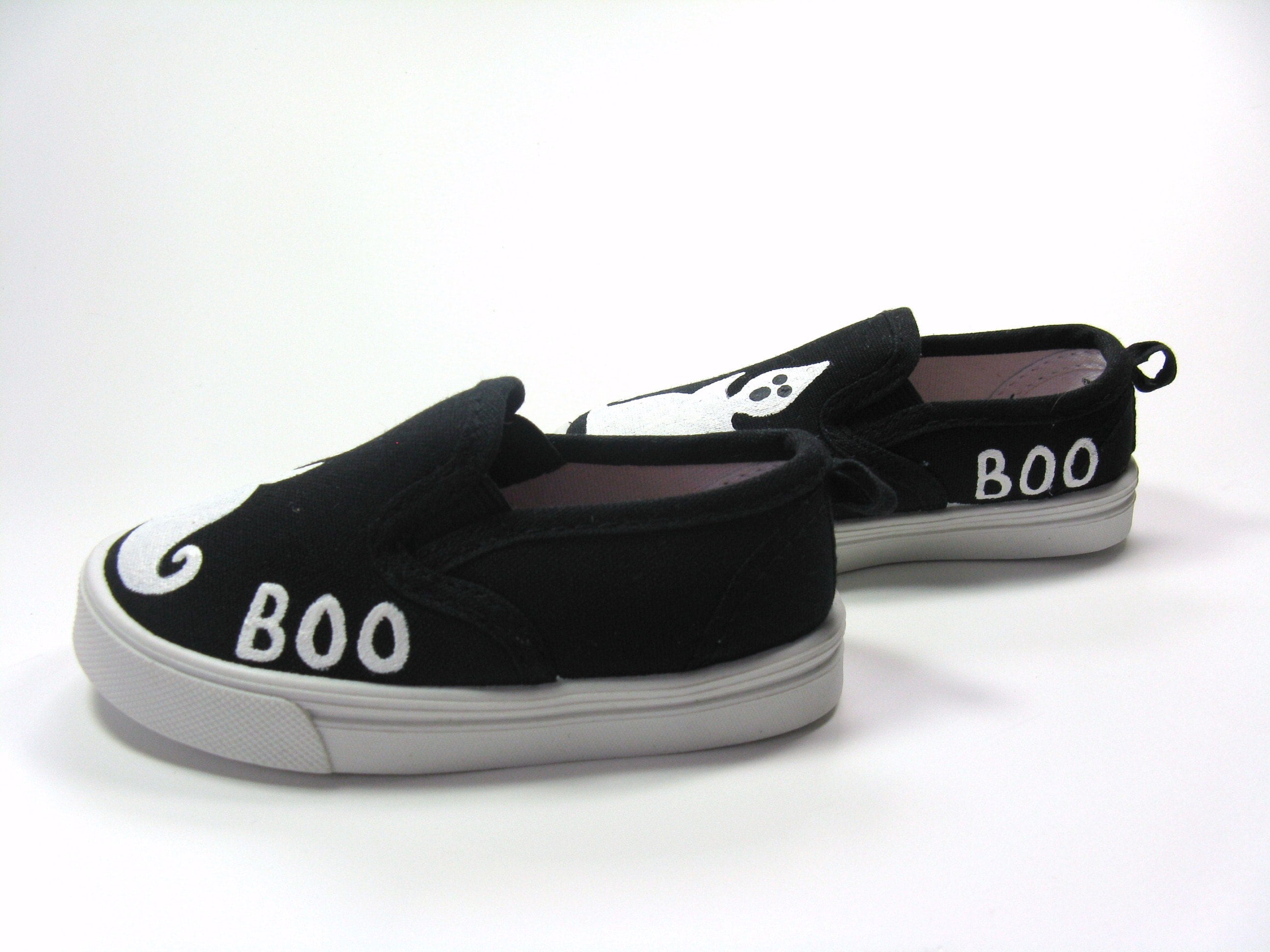 Ghost Shoes Halloween Black Slip Ons Hand Painted For Baby or | Etsy