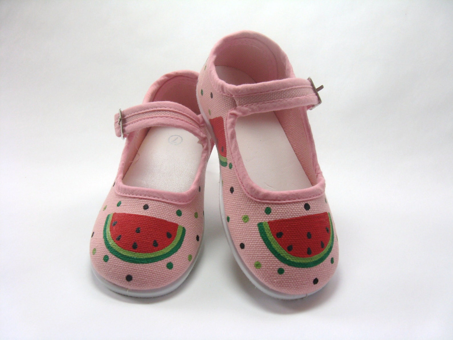 Watermelon Shoes, Pink Mary Jane's Hand Painted for Babies and Toddlers ...