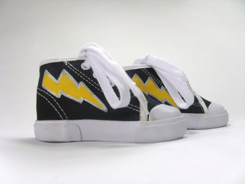 Hero Shoes With Lightning Bolt, Hand Painted Black Hi Top Baby Sneakers ...