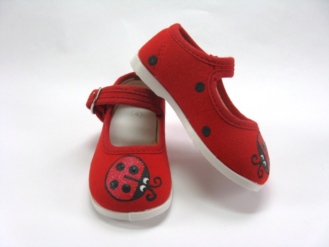 Ladybug Shoes, Red Mary Jane's Hand Painted for Baby and Toddler. - Etsy