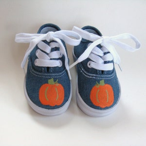 Pumpkin Thanksgiving Shoes, Denim Sneakers Hand Painted for Toddlers - Etsy
