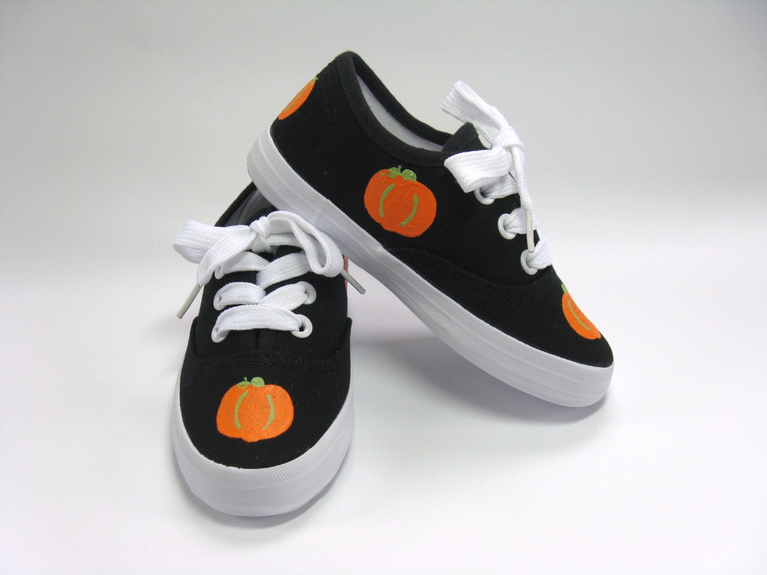 Pumpkin Shoes, Thanksgiving Black Sneakers Hand Painted for Baby or ...