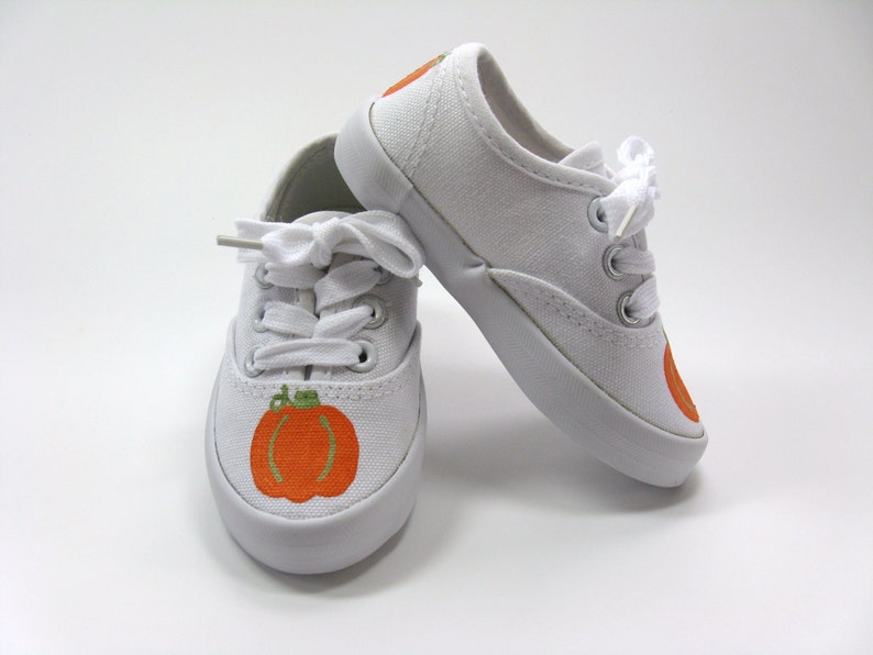 Boy's Pumpkin Shoes, Thanksgiving Sneakers Hand Painted for Baby or ...
