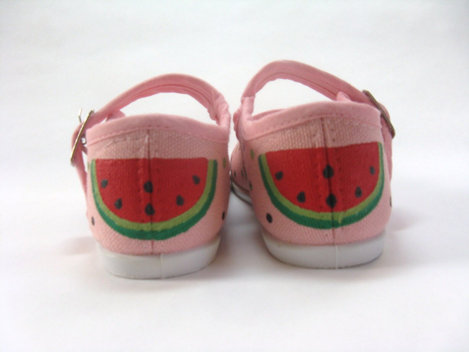 Watermelon Shoes, Pink Mary Jane's Hand Painted for Babies and Toddlers ...