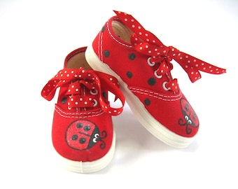 Ladybug Shoes, Hand Painted Red Canvas Sneakers for Toddler Size 9 - Etsy