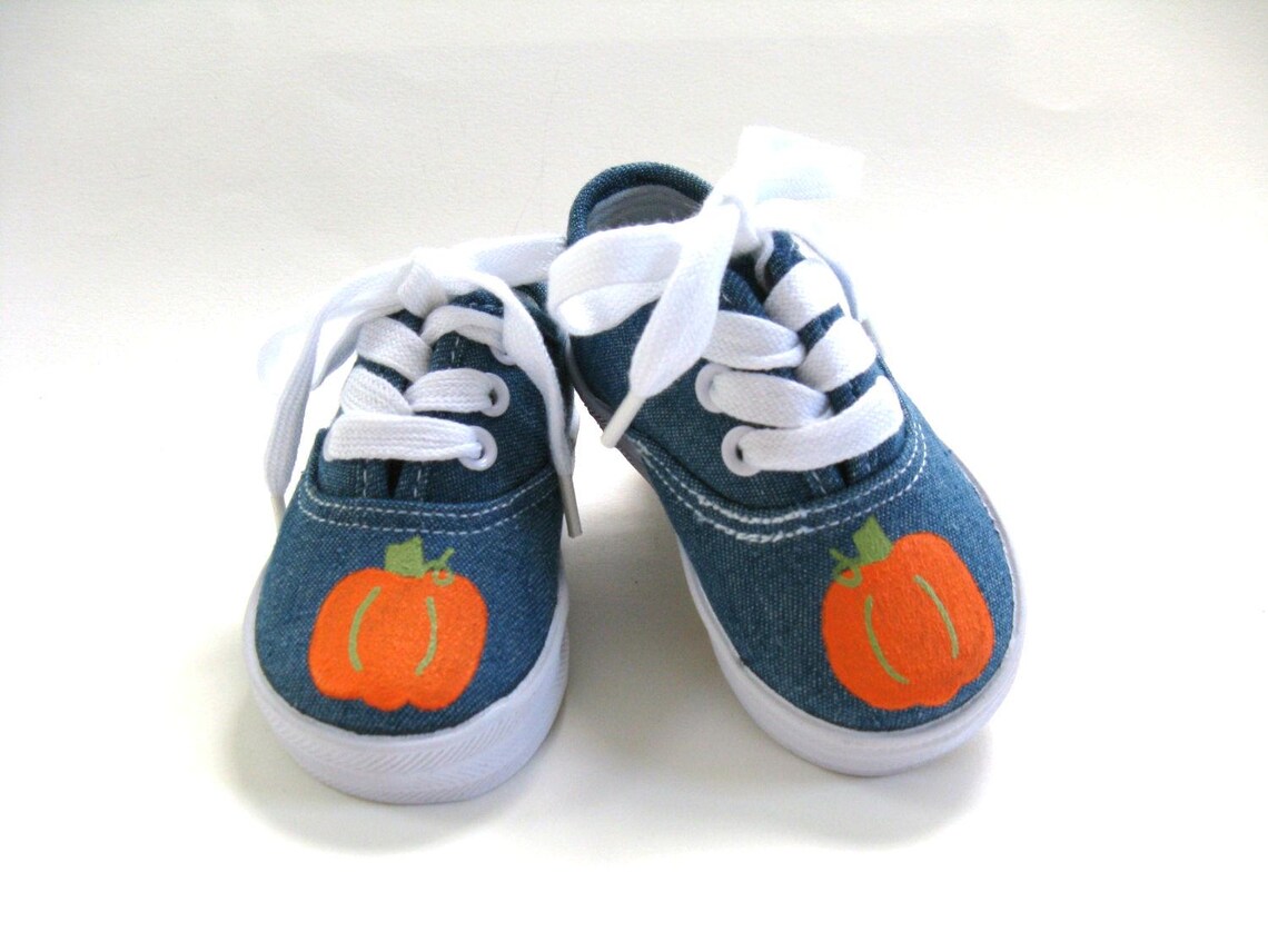 Pumpkin Thanksgiving Shoes, Denim Sneakers Hand Painted for Toddlers - Etsy