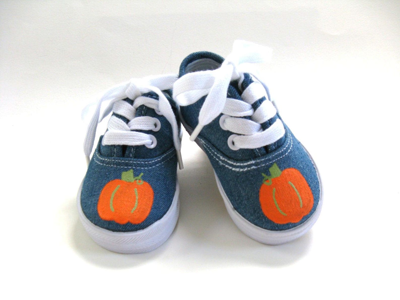 Pumpkin Thanksgiving Shoes, Denim Sneakers Hand Painted for Toddlers - Etsy