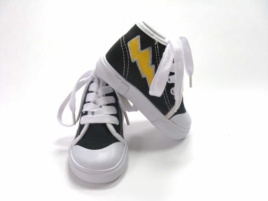 Hero Shoes With Lightning Bolt, Hand Painted Black Hi Top Baby Sneakers ...
