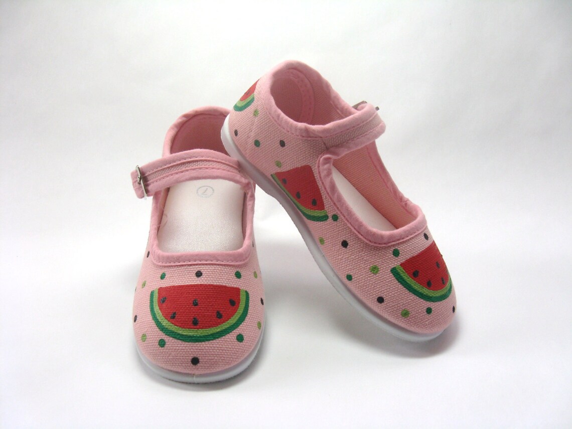 Watermelon Shoes Pink Mary Jane's Hand Painted for Babies - Etsy