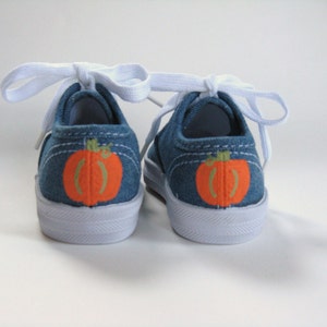 Pumpkin Thanksgiving Shoes, Denim Sneakers Hand Painted for Toddlers - Etsy