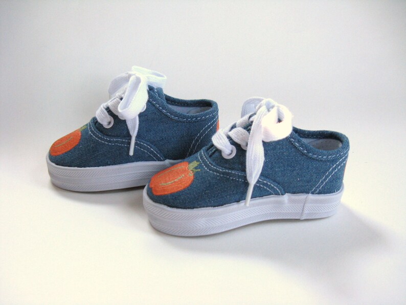 Pumpkin Thanksgiving Shoes, Denim Sneakers Hand Painted for Toddlers - Etsy