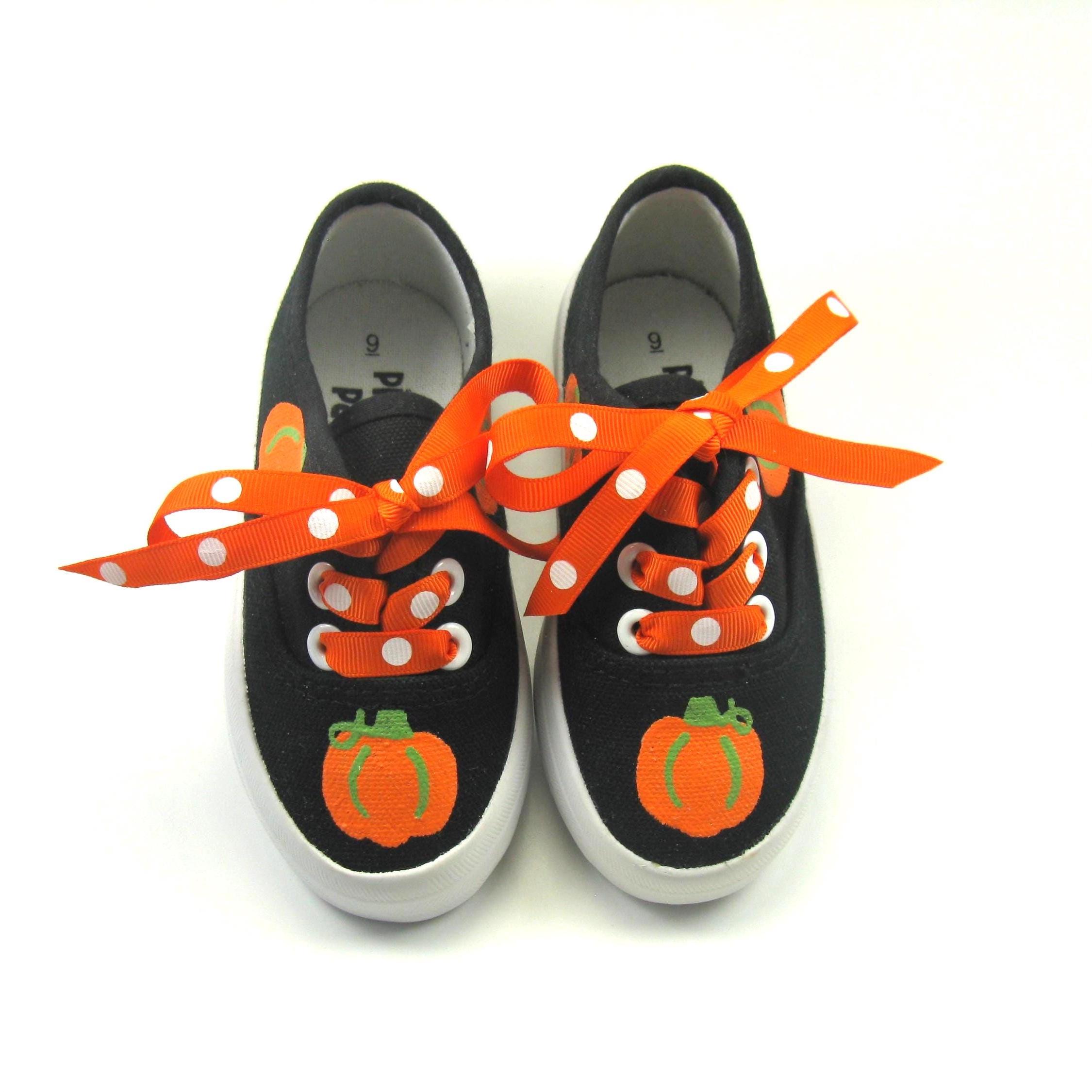 Pumpkin Shoes, Thanksgiving Black Sneakers Hand Painted for Baby or ...