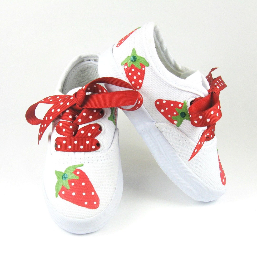 Strawberry Shoes, Berry Sweet Birthday Sneakers Hand Painted for Baby ...