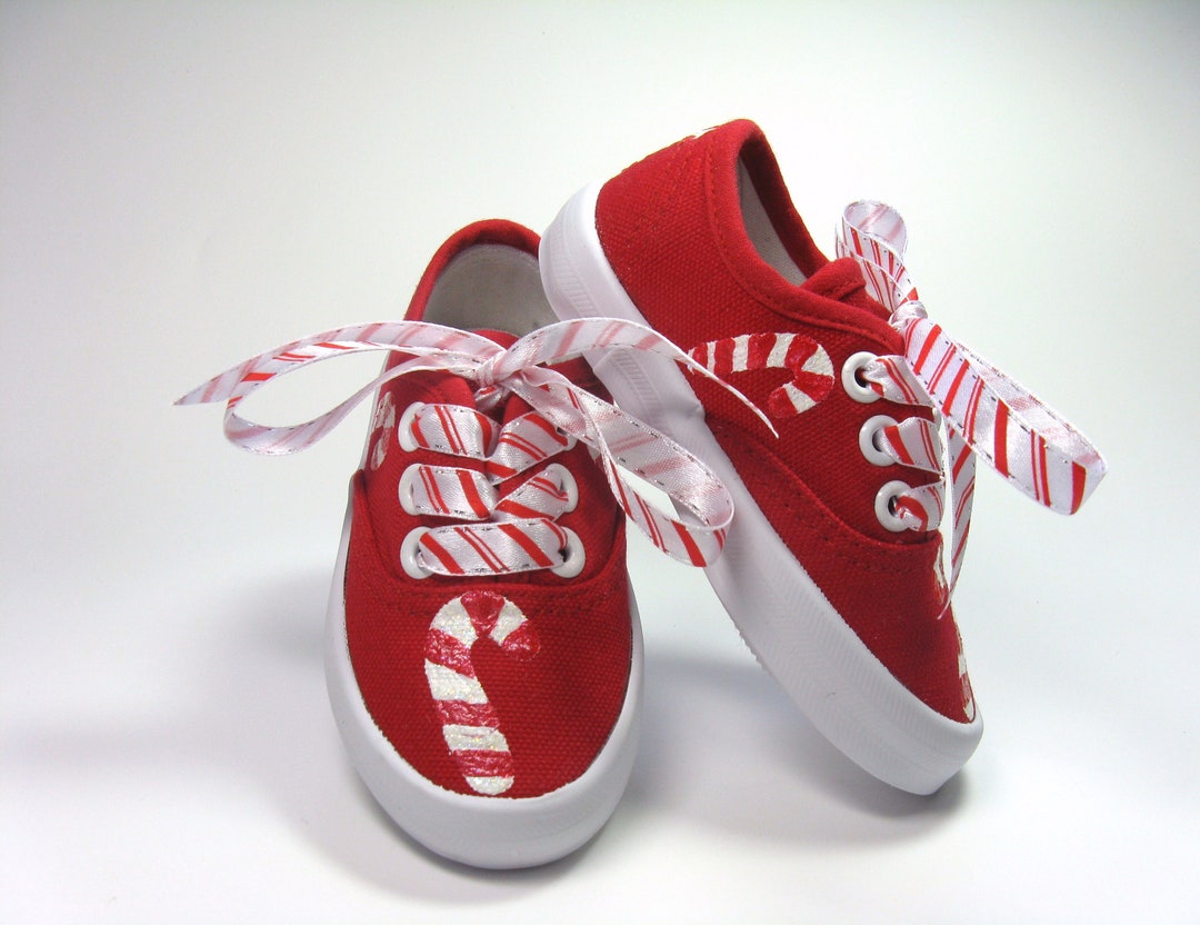 Candy Cane Shoes, Christmas Sneakers Hand Painted for Toddlers - Etsy