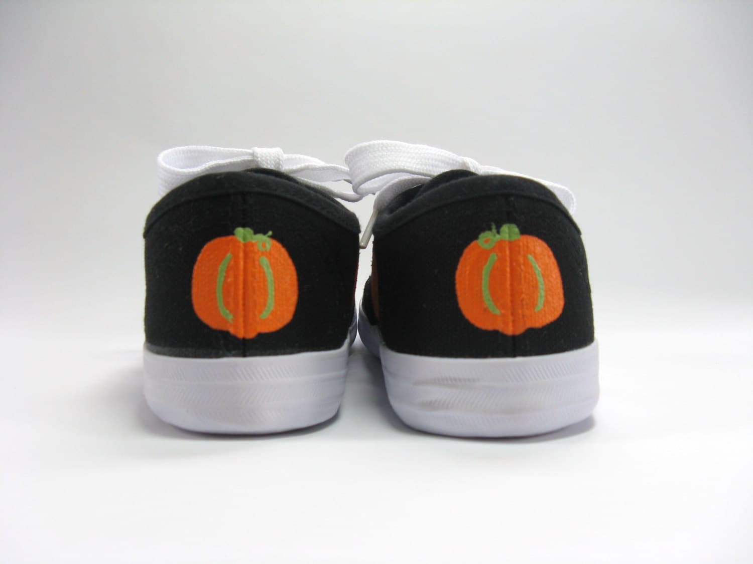 Pumpkin Shoes, Thanksgiving Black Sneakers Hand Painted for Baby or ...