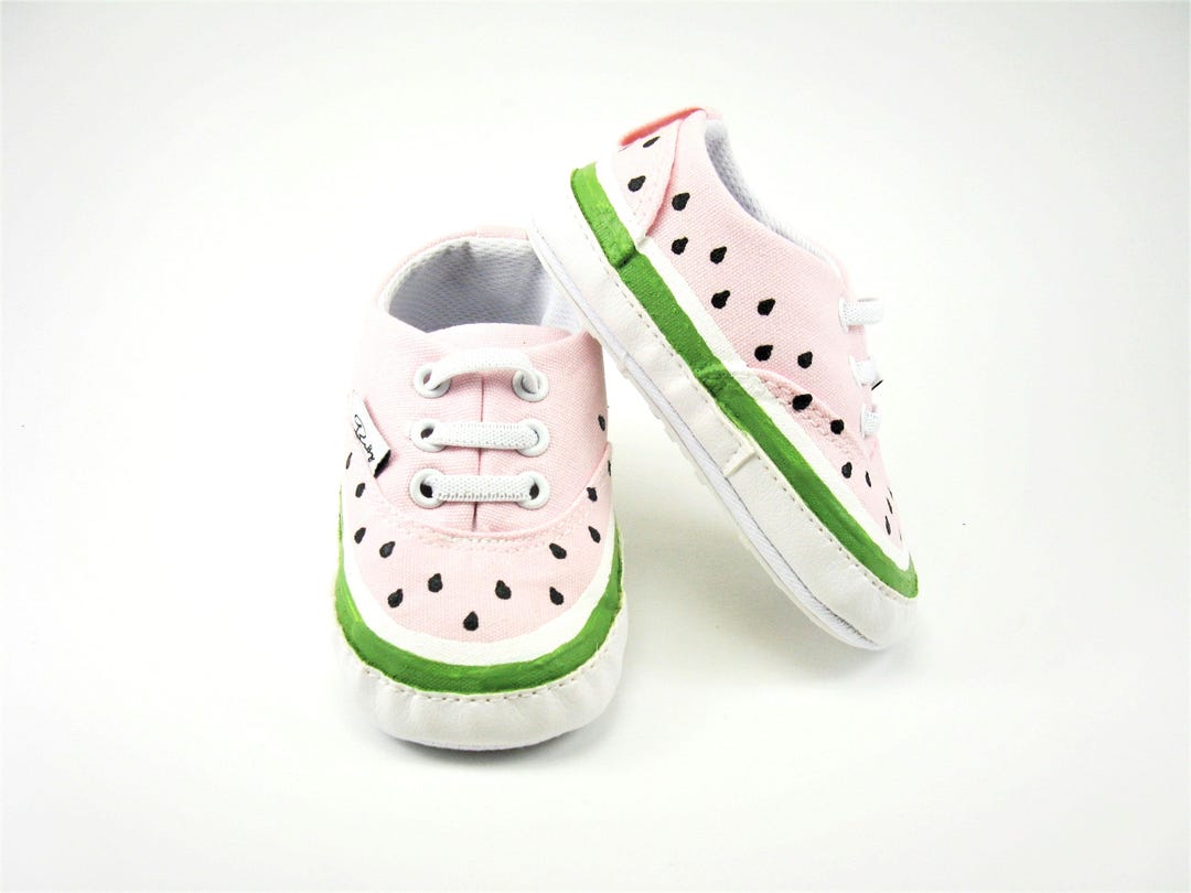 Watermelon Baby Shoes, Hand Painted Slip on Pink Crib Sneakers - Etsy