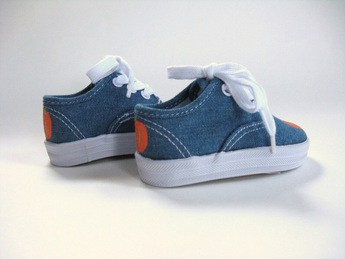 Pumpkin Thanksgiving Shoes, Denim Sneakers Hand Painted for Toddlers - Etsy