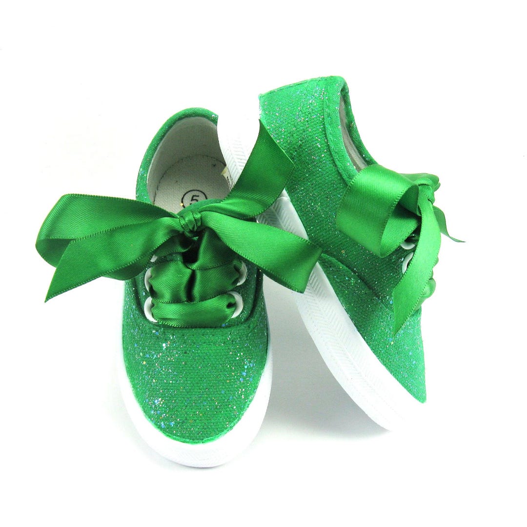 Green Glitter Shoes, Sparkle Sneakers Hand Painted for Babies and ...