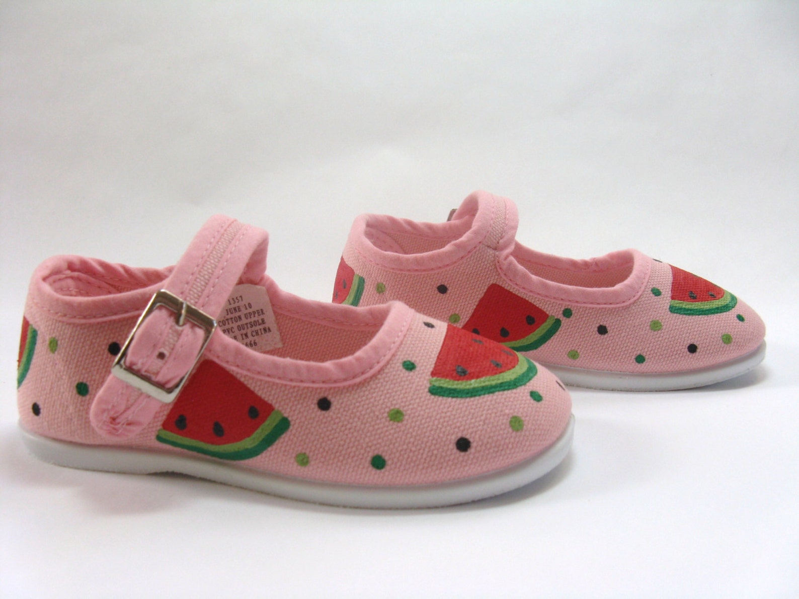 Watermelon Shoes, Pink Mary Jane's Hand Painted for Babies and Toddlers ...