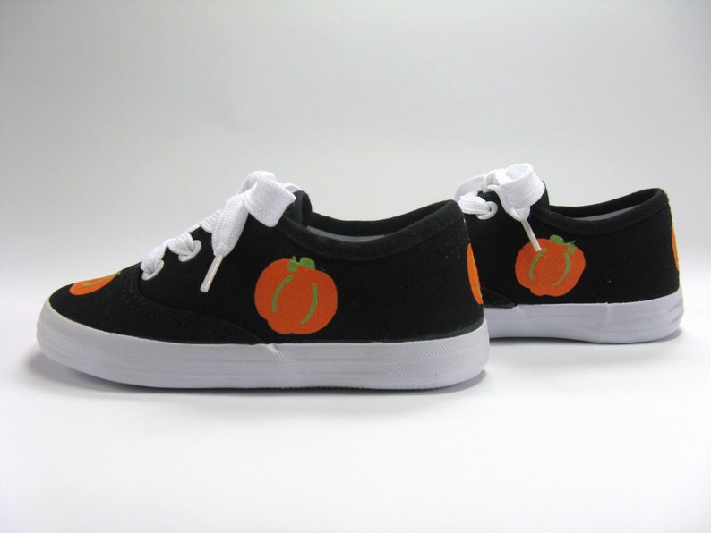 Pumpkin Shoes, Thanksgiving Black Sneakers Hand Painted for Baby or ...