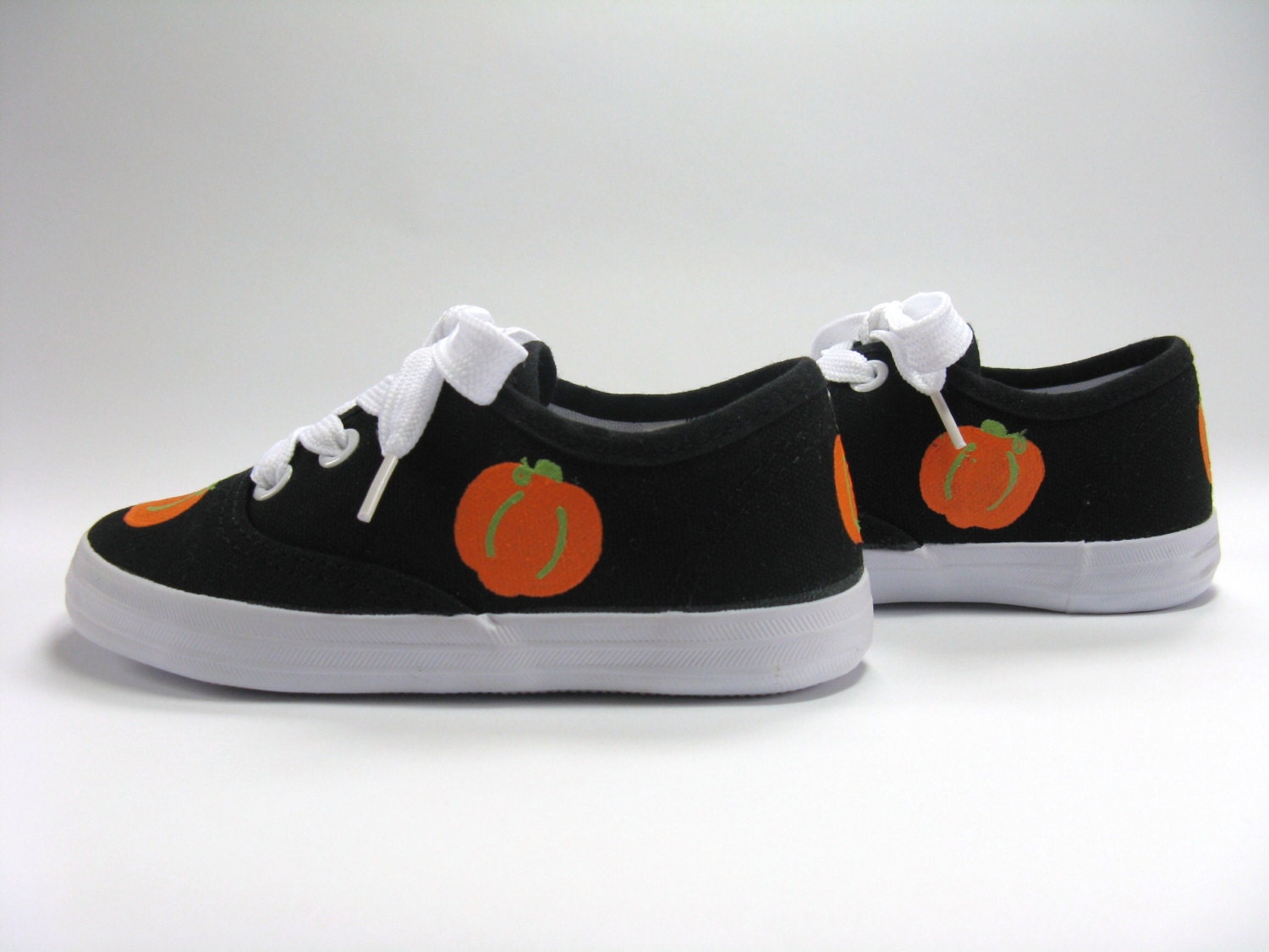 Pumpkin Shoes, Thanksgiving Black Sneakers Hand Painted for Baby or ...