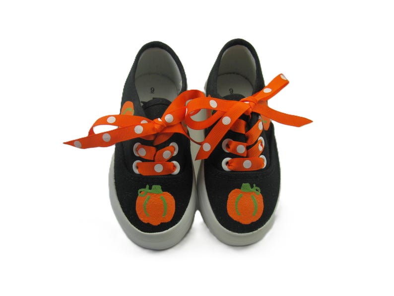 Pumpkin Shoes, Thanksgiving Black Sneakers Hand Painted for Baby or ...