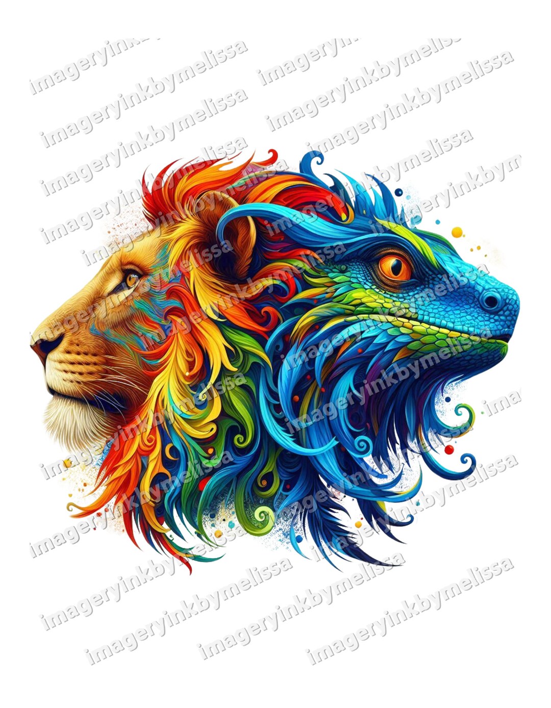 Lion and Lizard PNG | Colorful Lion and Lizard Head | Shirt Sublimation ...