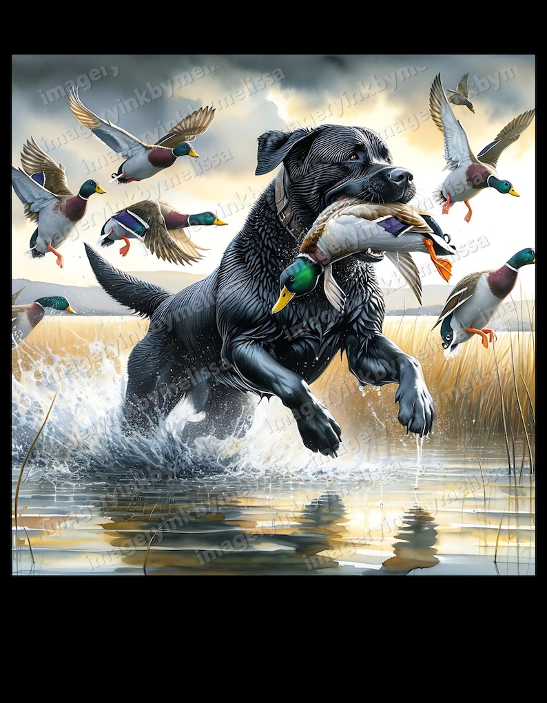 Black Lab / Dog With Duck, T-shirt Sublimation Design, Hunting PNG for ...