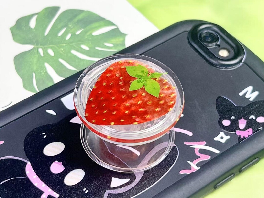 Handmade Dried Strawberry Phone Stand, Strawberry Phone Grip and Stand ...