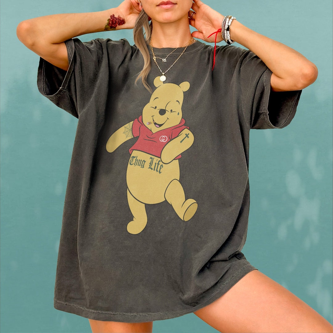 Funny Winnie the Pooh Graphic T-shirt, Pooh Bear Thug Life With Tattoos ...