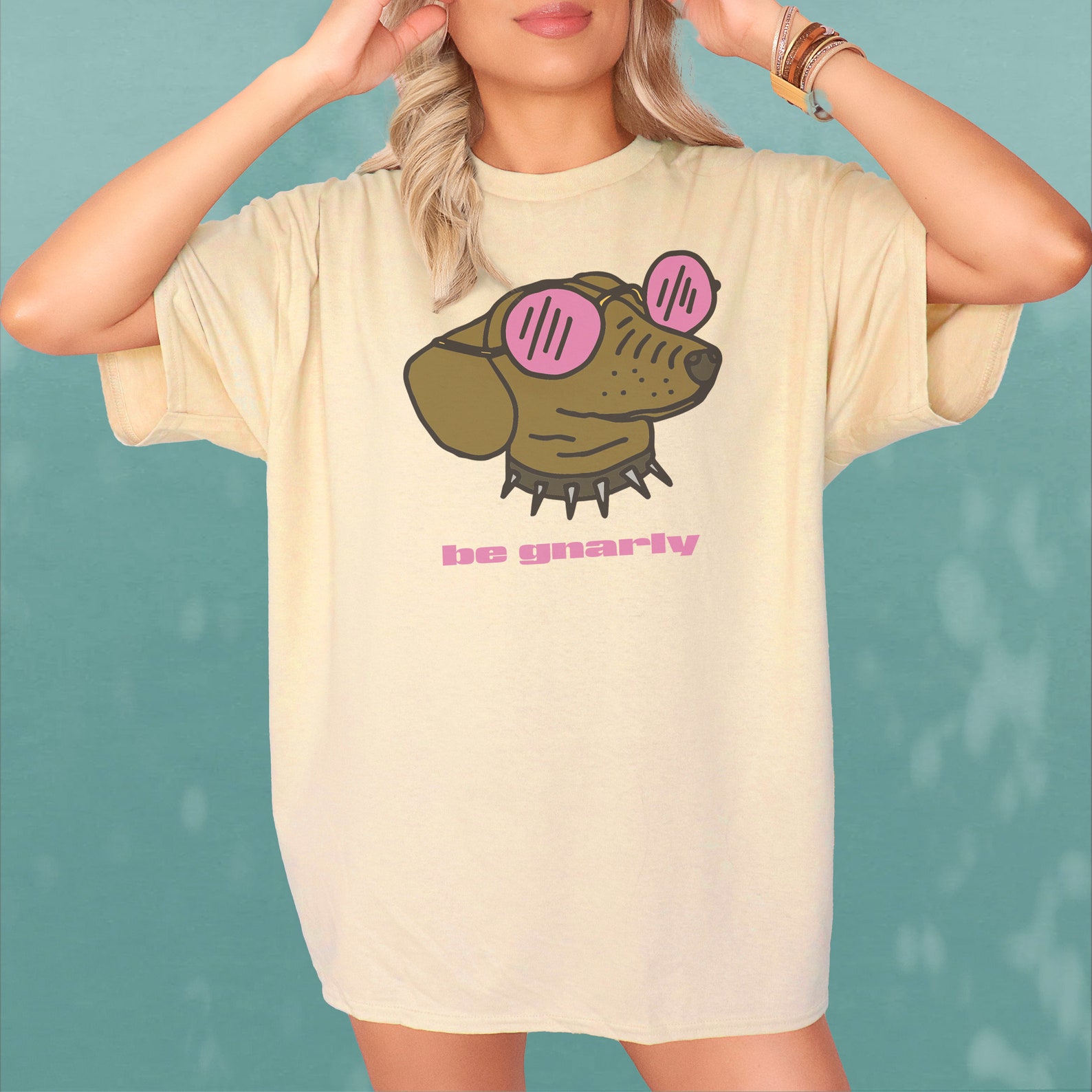 Funny Dog T-shirt, Be Gnarly Puppy With Pink Sunglasses Graphic Tee ...