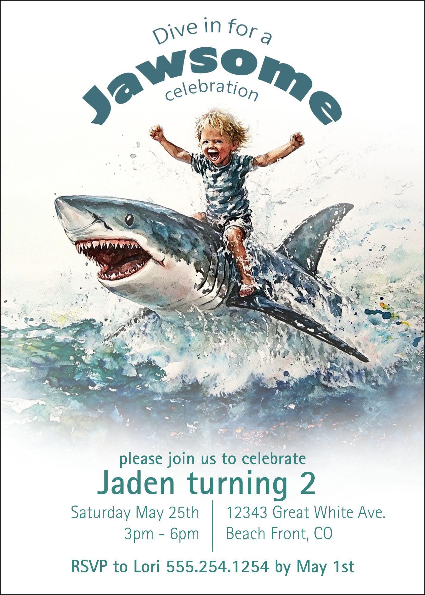 Jaw-some Shark Birthday Invitation | Editable in Canva | Boy or Girl ...