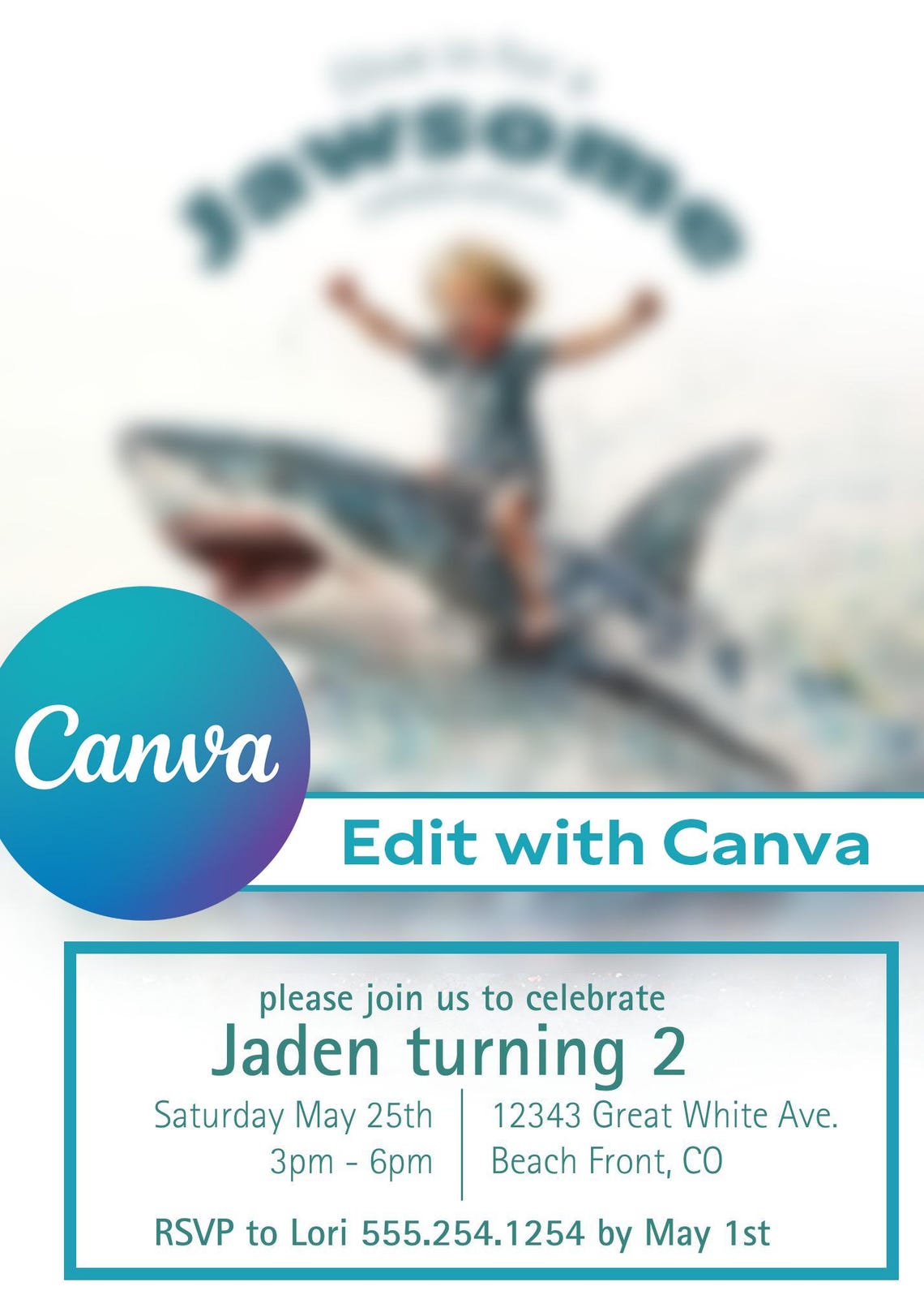 Jaw-some Shark Birthday Invitation | Editable in Canva | Boy or Girl ...