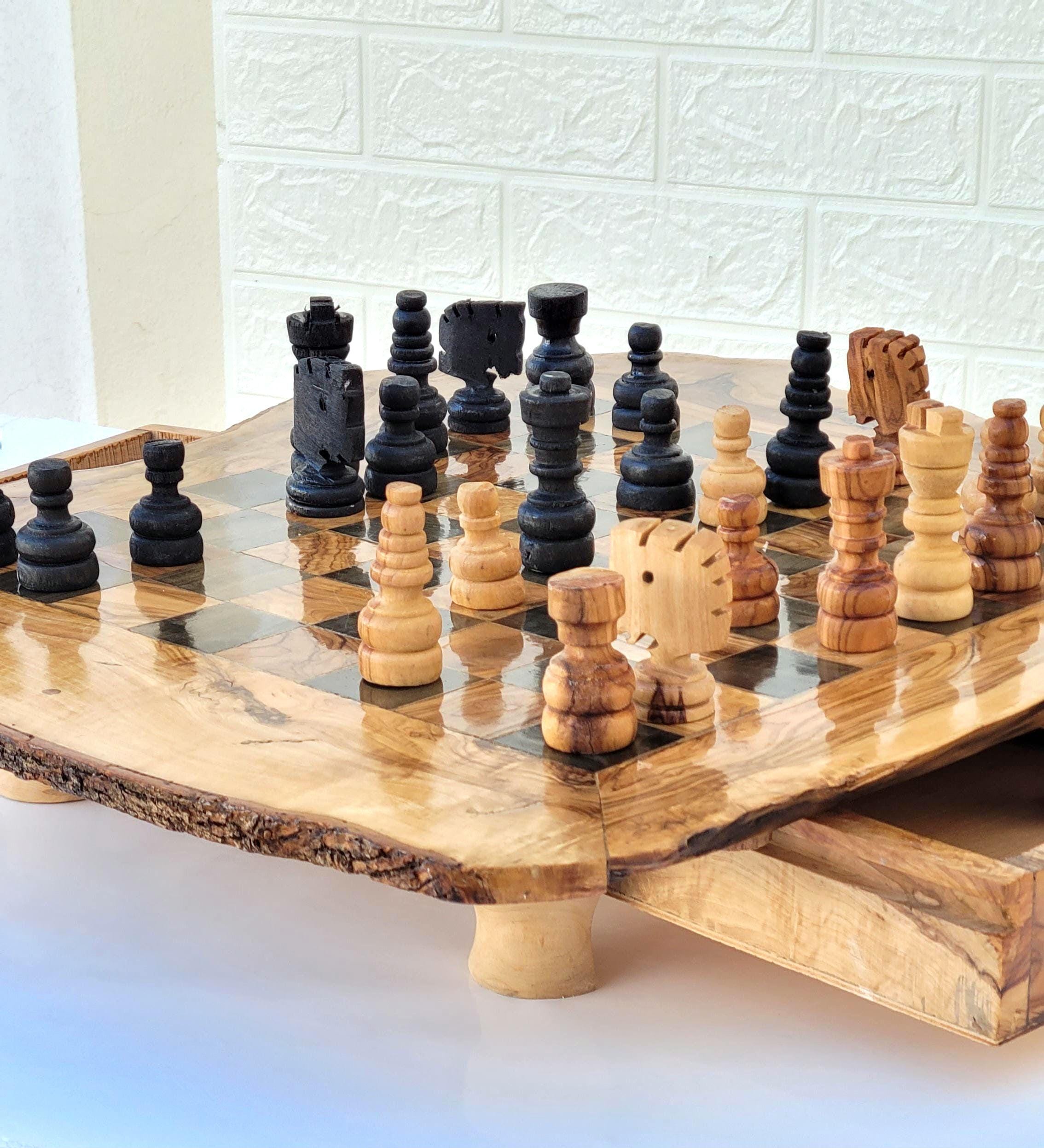 Handcrafted Olivewood Chess Set - Big Chess Board With Storage and ...