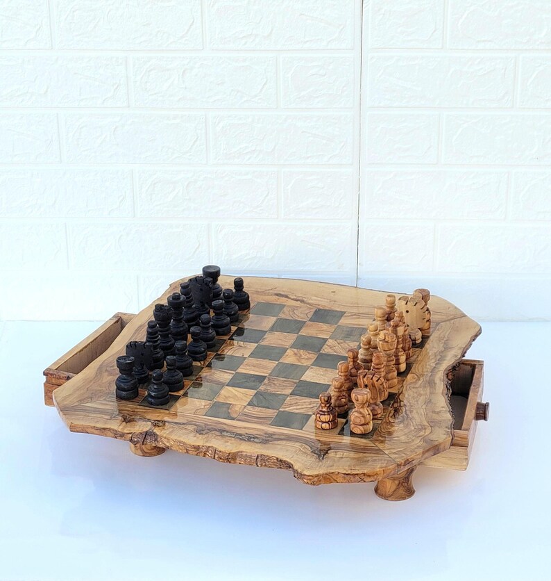Handcrafted Olivewood Chess Set - Big Chess Board With Storage and ...