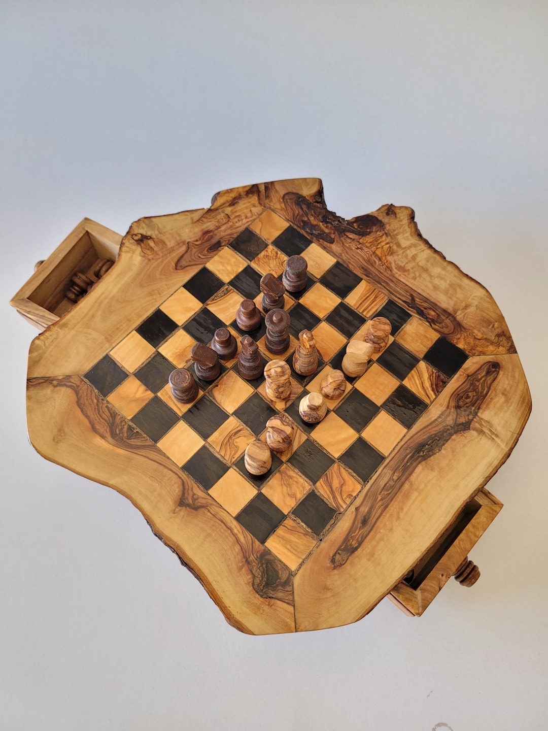Olivewood Chess Board, Chess Set , Chess Table With Drawers and Chess ...