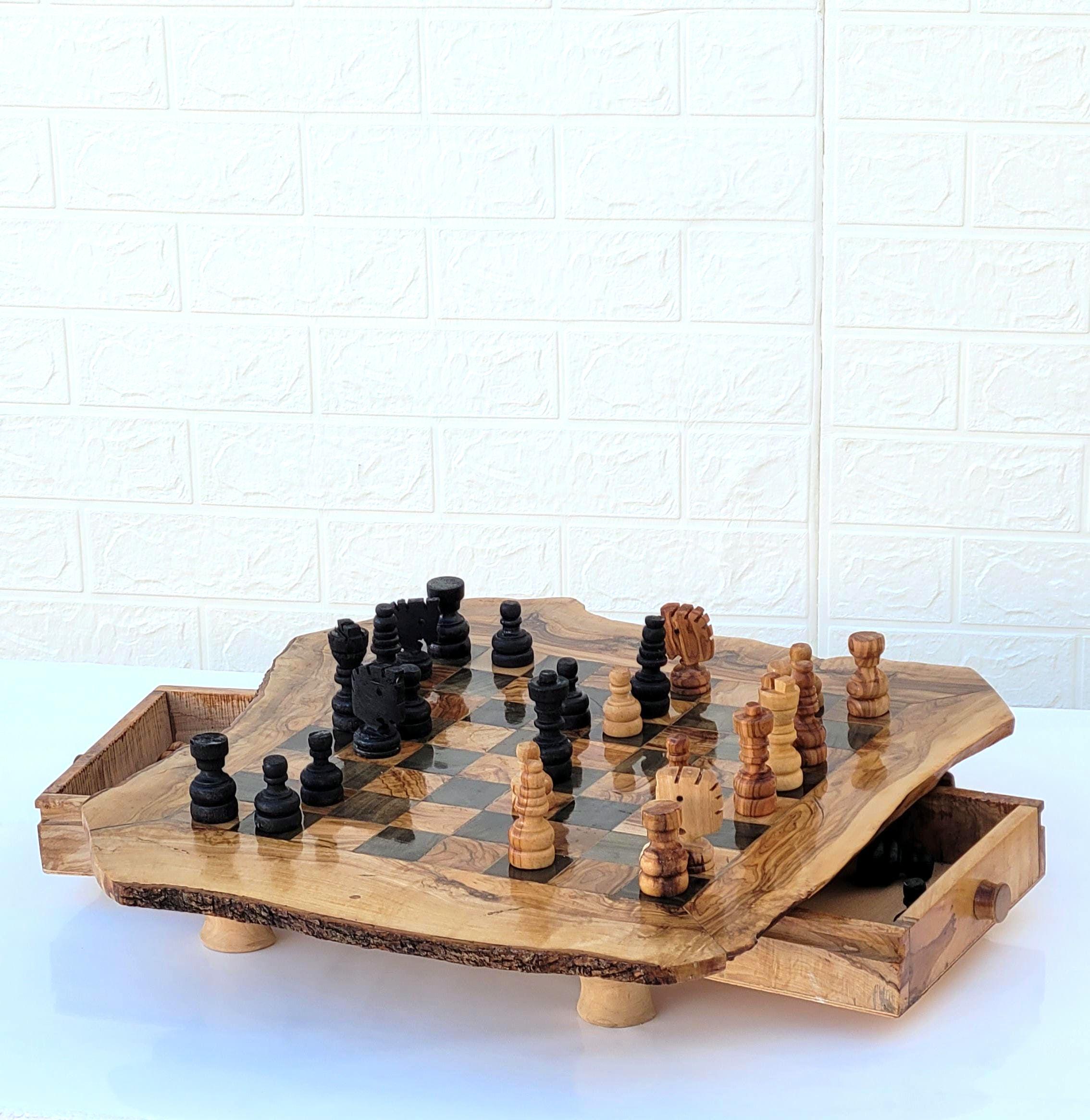 Handcrafted Olivewood Chess Set - Big Chess Board With Storage and ...