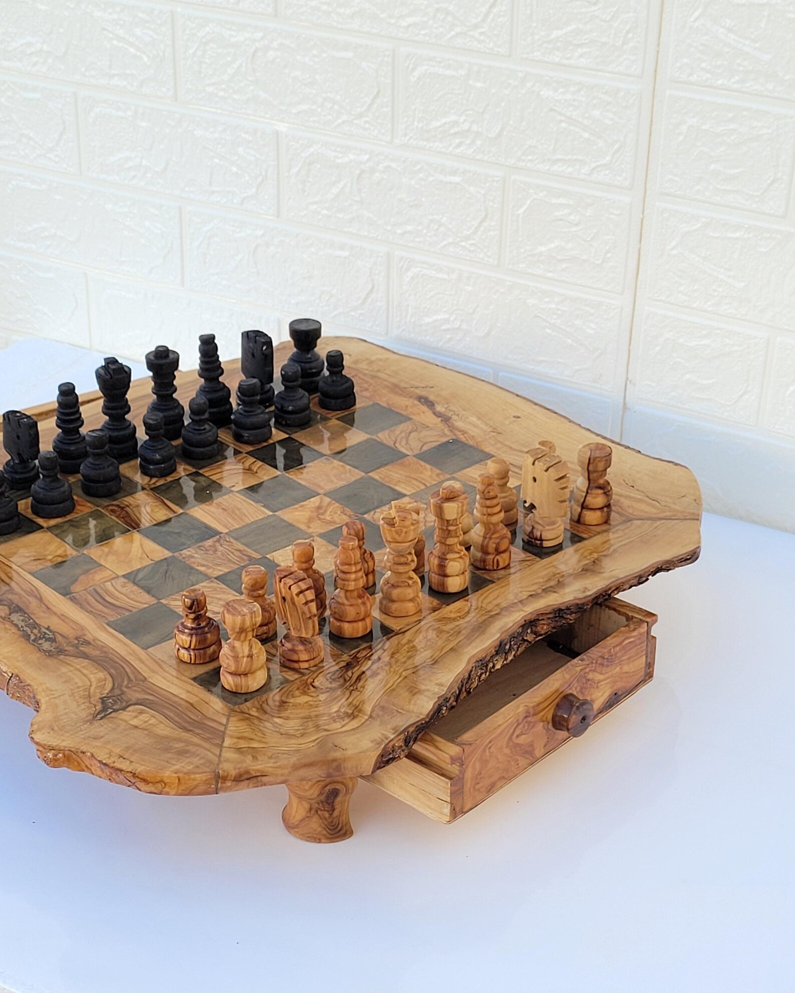 Handcrafted Olivewood Chess Set - Big Chess Board With Storage and ...