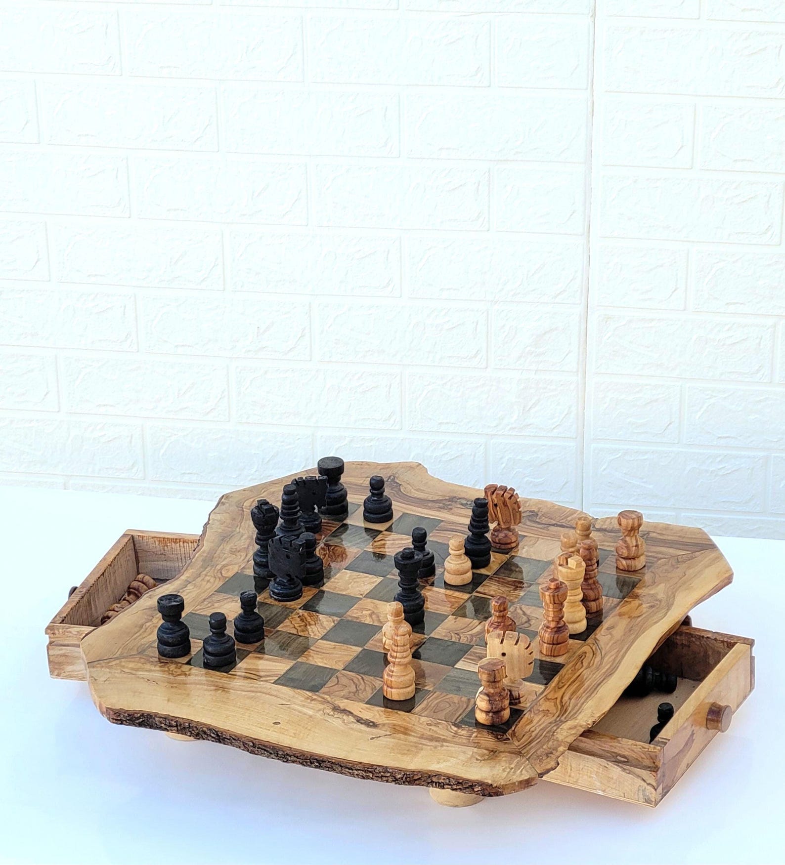 Handcrafted Olivewood Chess Set - Big Chess Board With Storage and ...