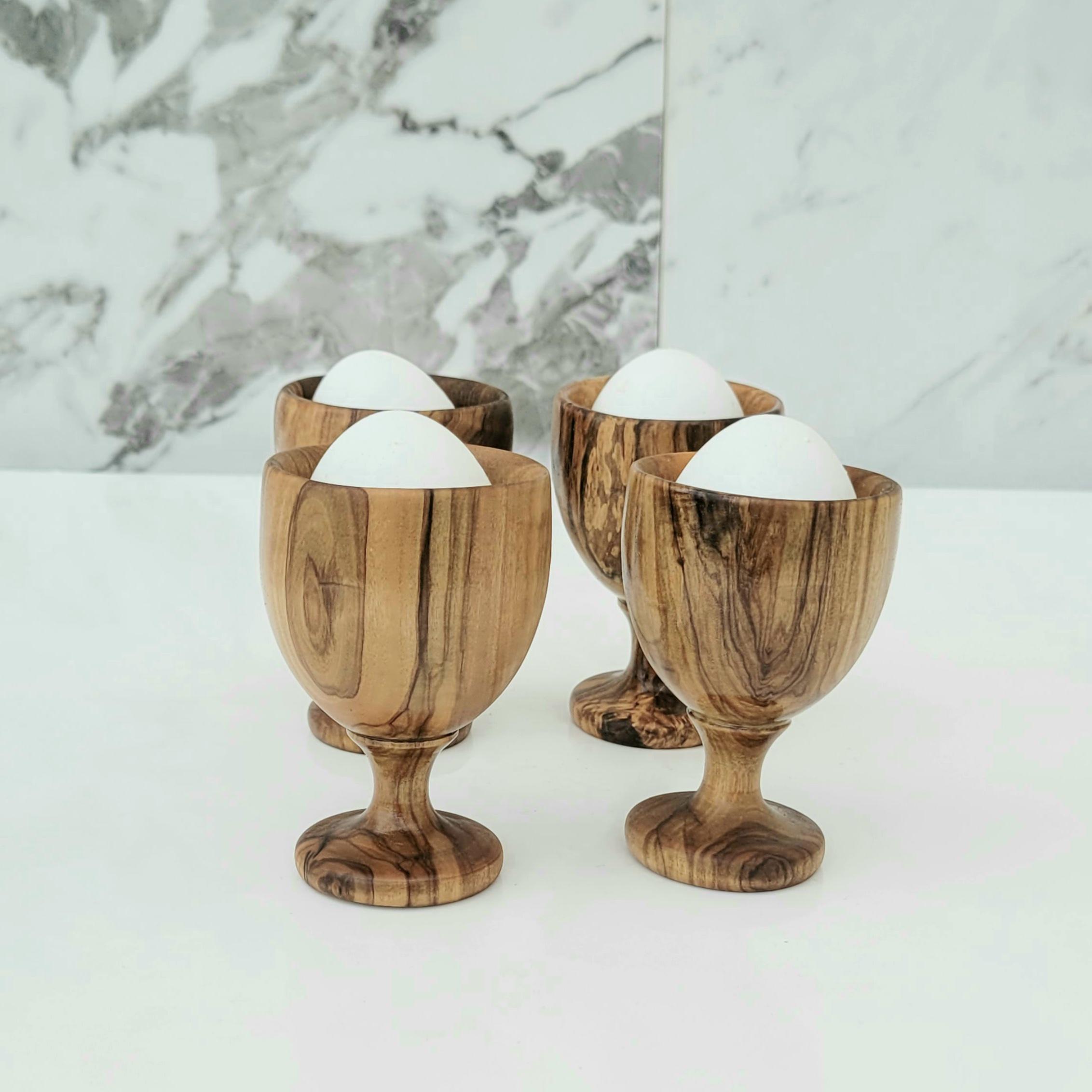 Handcrafted Olive Wood Egg Cups - Set of 4 Rustic Kitchen Decor - Etsy
