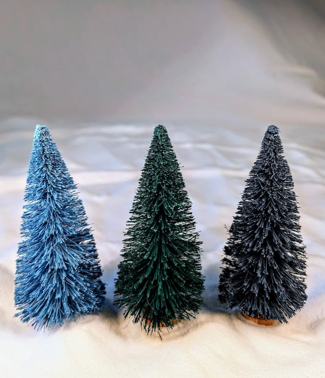 Set of Three 12.5cm Mini Sisal Trees in Shades of Mid-blue, Deep Green ...