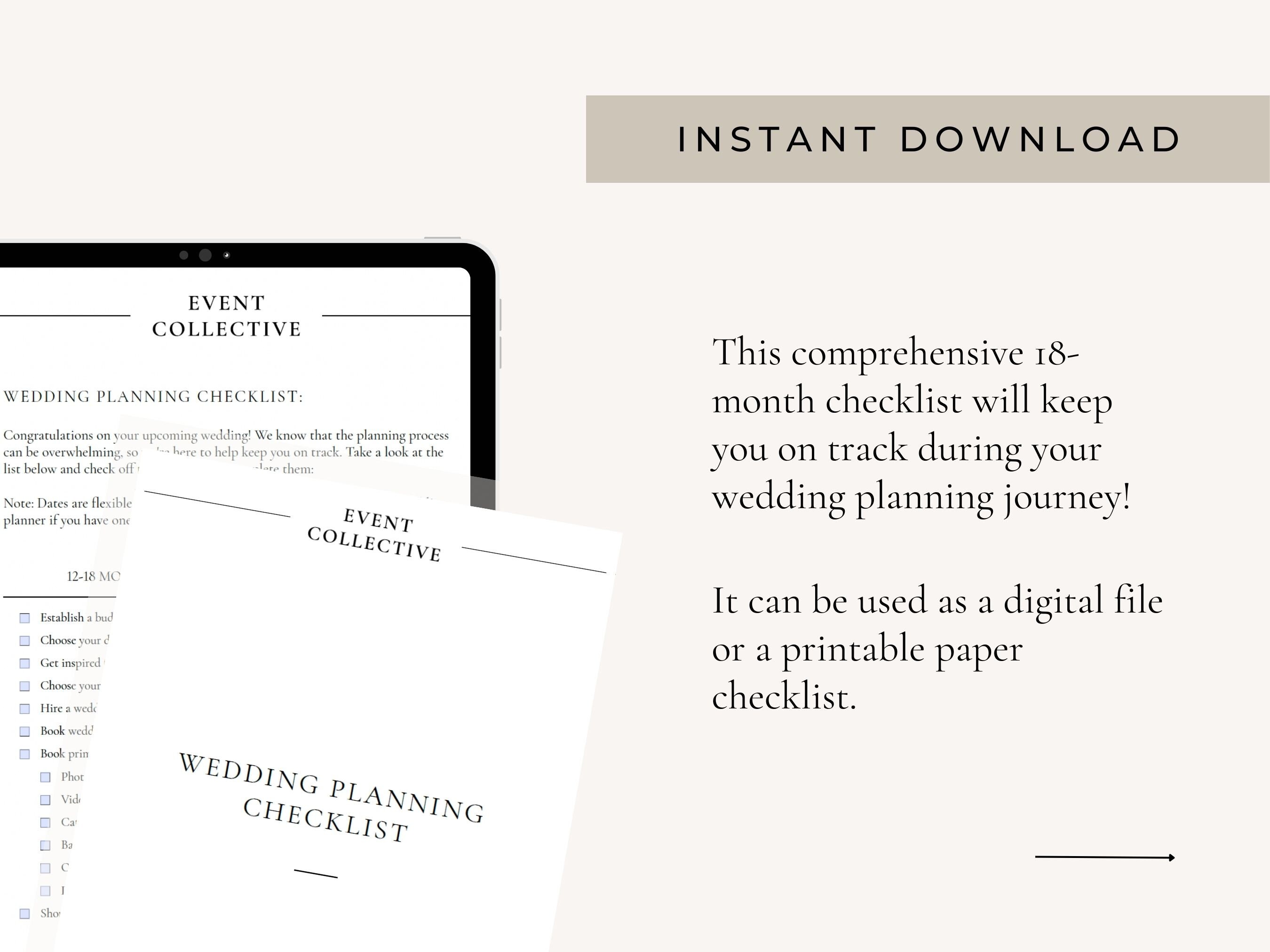 Printable Wedding Planning Checklist Download, Digital Wedding Day ...