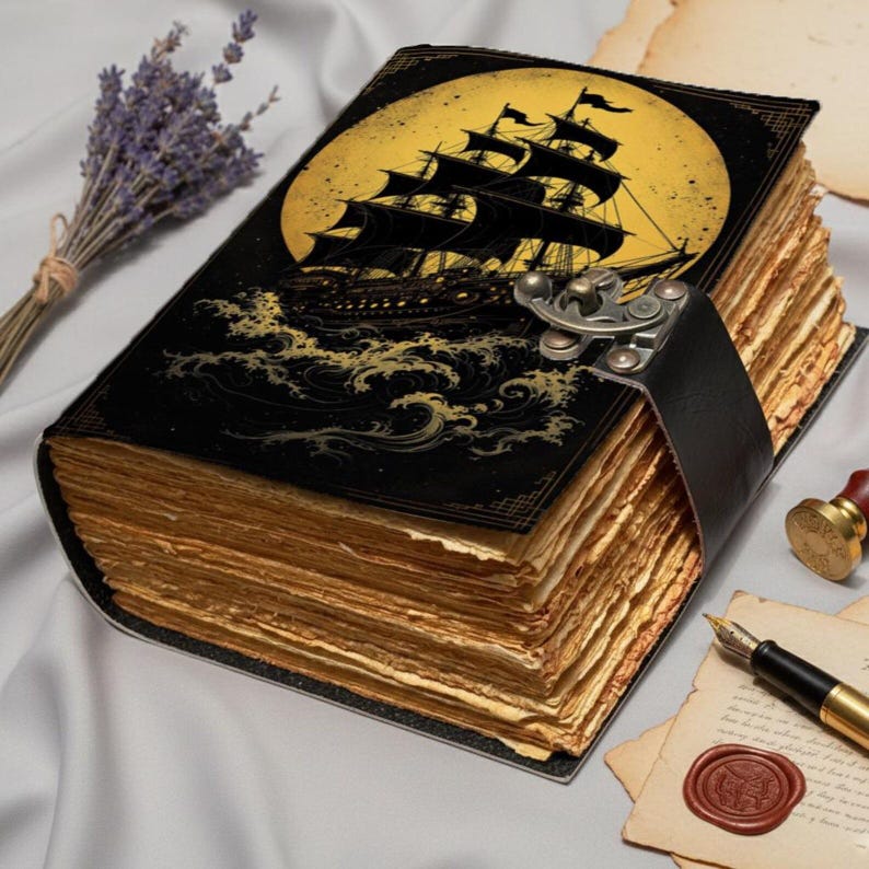 Pirate Ship Leather Journal | Dark Nautical Notebook | Handmade Vintage ...