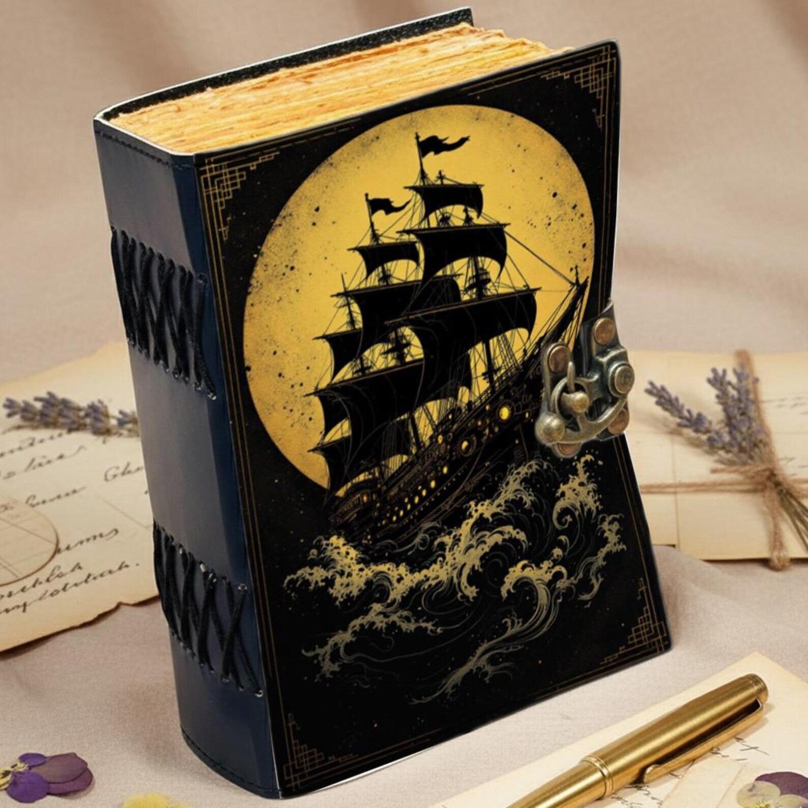 Pirate Ship Leather Journal | Dark Nautical Notebook | Handmade Vintage ...
